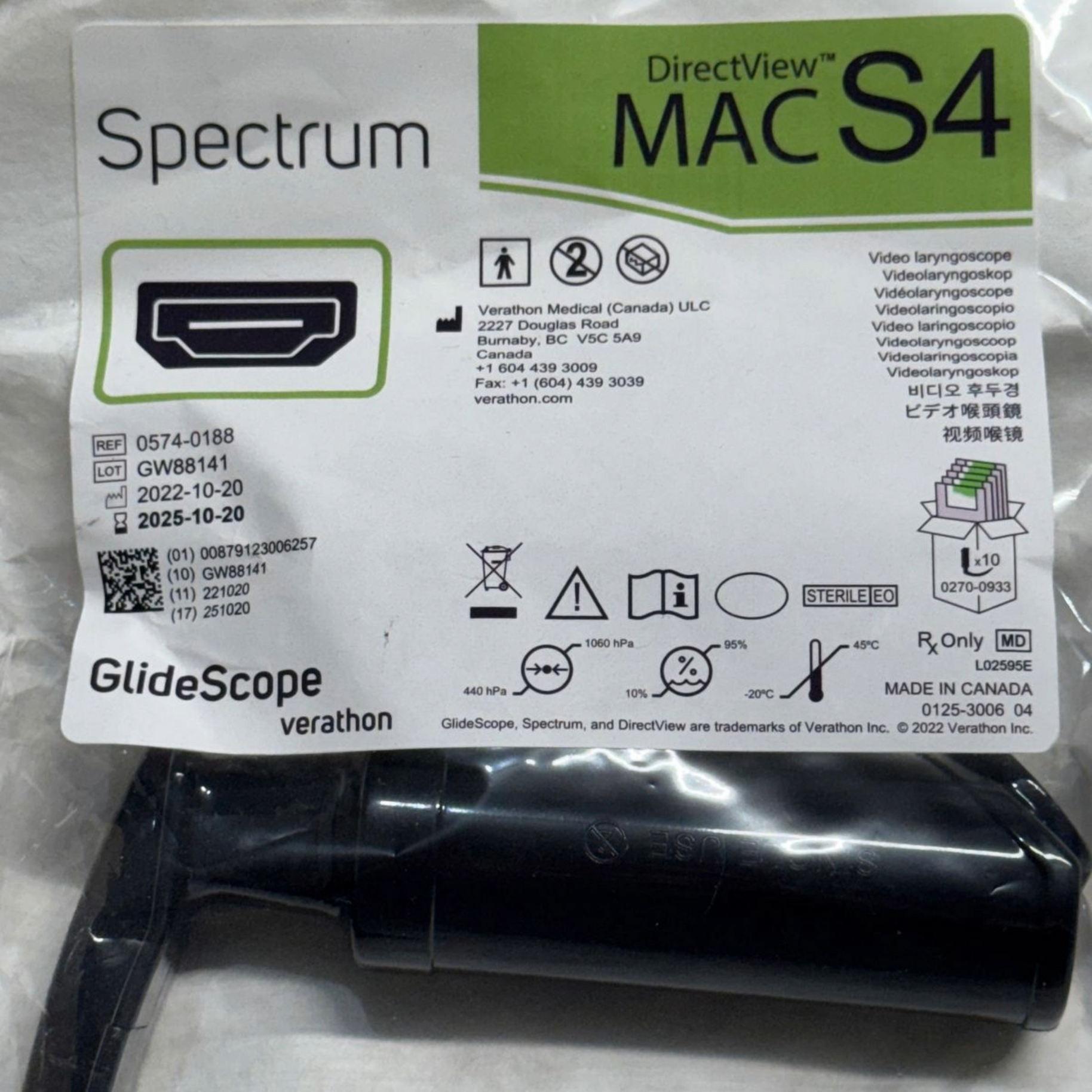 GlideScope Spectrum MAC S4 – Single-Use Video Laryngoscope Blade, 1 Co ...